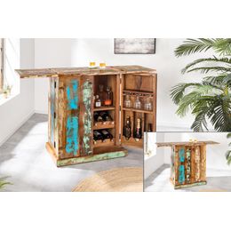 Riess Ambiente Einzigartiger Barschrank JAKARTA 100cm natur bunt recyceltes Massivholz aus Fischerbooten Riess-Ambiente