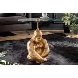 Riess Ambiente Runder Beistelltisch KONG 50cm gold Metall Glas Affenfigur Gorilla Skulptur Riess-Ambiente Modern & Design