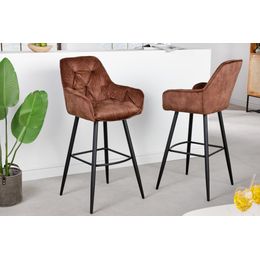 Riess Ambiente Design Barhocker MILANO rost braun Samt Barstuhl mit Lehne Metall schwarz Chesterfield-Steppung Polsterstuhl Riess-Ambiente f&uuml;r K&uuml;che Tresenhocker...