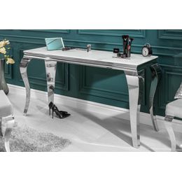 Riess Ambiente Eleganter Konsolentisch MODERN BAROCK 145cm mit Glasplatte Marmoroptik Edelstahlbeine Riess-Ambiente