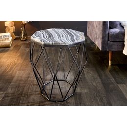 Riess Ambiente Design Beistelltisch DIAMOND 50cm grau Marmor schwarz Metall Riess-Ambiente S&auml;ulentisch vieleckig Modern & Design