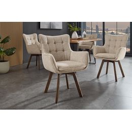 Riess Ambiente Drehbarer Stuhl THOR beige Strukturstoff braun Wenge Eichenholz 360&deg; mit Armlehne Riess-Ambiente Esszimmerstuhl K&uuml;chenstuhl Urban