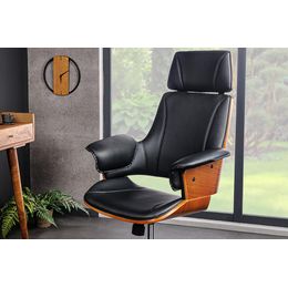 Riess Ambiente H&ouml;henverstellbarer B&uuml;rostuhl MANHATTAN Kunstleder Walnuss mit Armlehne Retro Design Riess-Ambiente
