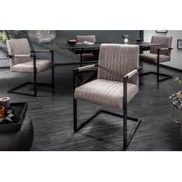 Riess Ambiente Moderner Freischwinger Armlehnenstuhl BIG ASTON taupe Taschenfederkern Eisengestell Polsterstuhl Riess-Ambiente Esszimmerstuhl K&uuml;chenstuhl