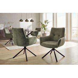 Riess Ambiente Drehbarer Stuhl SIGNATURE moosgr&uuml;n Vogue Velours Samt Taschenfederkern schwarz Metall Polsterstuhl Riess-Ambiente Esszimmerstuhl K&uuml;chenstuhl