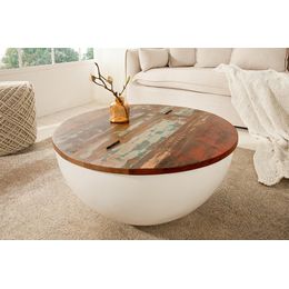 Riess Ambiente Design Couchtisch JAKARTA 70cm wei&szlig; Massivholz rund aus recycelten Fischerbooten mit Stauraum Riess-Ambiente Sofatisch Wohnzimmertisch Kolonial &...