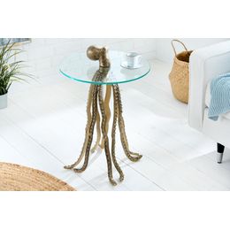 Riess Ambiente Runder Beistelltisch WILDLIFE OCTOPUS 70cm messing gold Metall Glas Skulptur handmade Riess-Ambiente Modern & Design