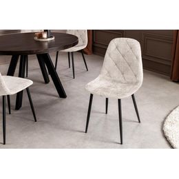 Riess Ambiente Stilvolles 2er-Set St&uuml;hle GLAMM champagner beige Chenille Cremona schwarze Metallbeine Riess-Ambiente Esszimmerstuhl K&uuml;chenstuhl Modern & Design