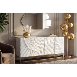 Riess Ambiente Massives Sideboard SCORPION 180cm wei&szlig; Mangoholz gold Metall 3D-Schnitzereien Riess-Ambiente Modern & Design
