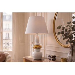 Riess Ambiente Dekorative Tischlampe STONES OF ZEN 70cm wei&szlig; gold mit Stoffschirm rund Riess-Ambiente Modern & Design
