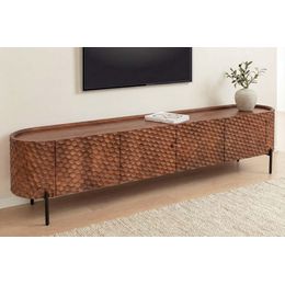 Riess Ambiente Massives TV-Board ADLON 200cm braun Mangoholz schwarz Metall Lowboard mit 3D- Front Riess-Ambiente Modern & Design