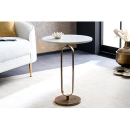 Riess Ambiente Runder Beistelltisch ELEGANCE 60cm wei&szlig; gold antik Marmor Metall Aluminium handmade Riess-Ambiente S&auml;ulentisch Modern & Design