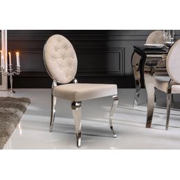 Riess Ambiente Eleganter Stuhl MODERN BAROCK beige Samt mit Kn&ouml;pfen Edelstahlbeine Polsterstuhl Riess-Ambiente Esszimmerstuhl K&uuml;chenstuhl