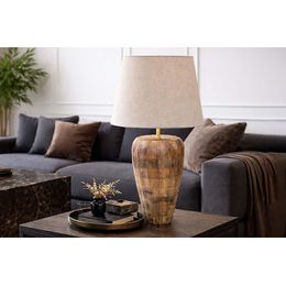 Riess Ambiente Handgefertigte Tischlampe PURE NATURE 65cm wei&szlig; natur Mangoholz mit Stoffschirm Riess-Ambiente