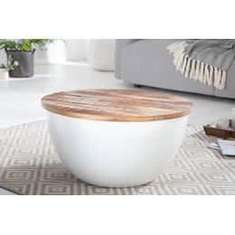 Riess Ambiente Runder Couchtisch INDUSTRIAL STORAGE 60cm wei&szlig; natur Mangoholz mit Stauraum handmade Riess-Ambiente Sofatisch Wohnzimmertisch S&auml;ulentisch