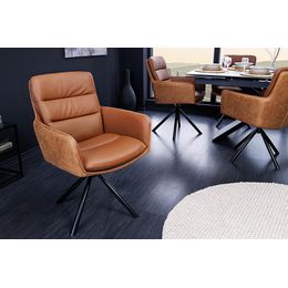 Riess Ambiente Drehbarer Design Stuhl BIG GEORGE cognac Echtleder Microfaser mit Armlehne Retro Polsterstuhl Riess-Ambiente Esszimmerstuhl K&uuml;chenstuhl
