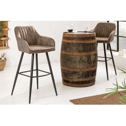 Riess Ambiente Edler Barhocker TURIN vintage taupe mit Ziersteppung Barstuhl mit Armlehne Polsterstuhl Riess-Ambiente f&uuml;r K&uuml;che Tresenhocker Bistrohocker...