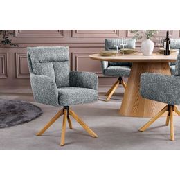 Riess Ambiente Drehbarer Stuhl BIG GEORGE gr&uuml;n Strukturstoff Eichenholz mit Armlehne Polsterstuhl Riess-Ambiente Esszimmerstuhl K&uuml;chenstuhl Modern & Design