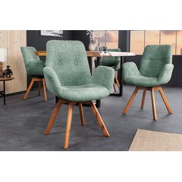 Riess Ambiente Drehbarer Design Stuhl BALTIC mint Boucl&eacute; natur Eiche Massivholz-Beine mit Armlehne Polsterstuhl Riess-Ambiente Esszimmerstuhl K&uuml;chenstuhl