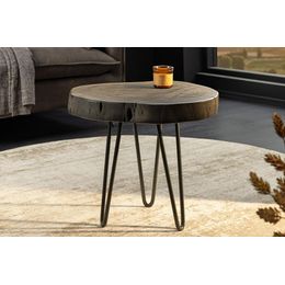 Riess Ambiente Runder Beistelltisch GOA 45cm grau Akazie Massivholz Baumscheibe Hairpin Legs Metall Riess-Ambiente Urban
