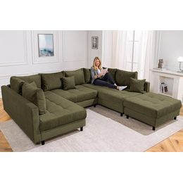 Riess Ambiente Moderne XXL Wohnlandschaft KENT 305cm gr&uuml;n Cord Bigsofa inkl. Hocker Federkern Riess-Ambiente Wohnzimmer