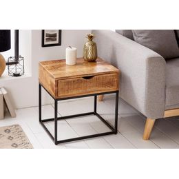Riess Ambiente Industrial Nachttisch IRON CRAFT 45cm Mangoholz mit Schublade Beistelltisch Riess-Ambiente rechteckig Urban