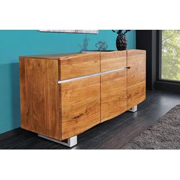 Riess Ambiente Massivholz Sideboard MAMMUT 135cm Akazie Kommode mit Schubladen Baumkante Edelstahl Riess-Ambiente Urban