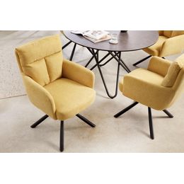 Riess Ambiente Drehbarer Retro Stuhl BIG GEORGE senfgelb mit Armlehnen und Taschenfederkernpolsterung Riess-Ambiente Esszimmerstuhl K&uuml;chenstuhl