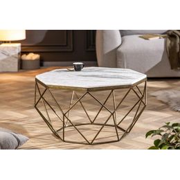 Riess Ambiente Eleganter Couchtisch DIAMOND 70cm wei&szlig; messing mit Marmorplatte Riess-Ambiente Sofatisch Wohnzimmertisch S&auml;ulentisch vieleckig Modern & Design