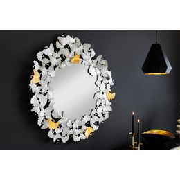 Riess Ambiente Dekorativer Wandspiegel GINKGO LEAFS XL 90cm gold silber rund aus Metall handmade Riess-Ambiente Modern & Design