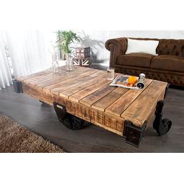 Riess Ambiente Massiver Design Couchtisch RAILWAY 110cm Mangoholz mit 4 R&auml;dern Riess-Ambiente Sofatisch Wohnzimmertisch rechteckig Urban