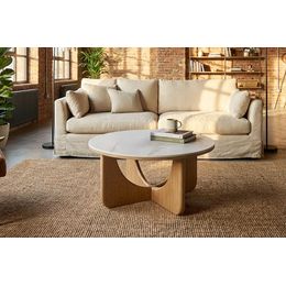 Riess Ambiente Runder Couchtisch ENSO 80cm wei&szlig; Marmor Keramik Eichenholz Riess-Ambiente Sofatisch Wohnzimmertisch Modern & Design