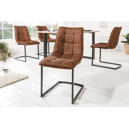 Riess Ambiente Design Freischwinger Stuhl MIAMI braun antik Metallgestell matt schwarz Polsterstuhl Riess-Ambiente Esszimmerstuhl K&uuml;chenstuhl Modern & Design