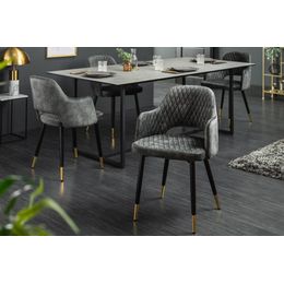 Riess Ambiente Design Stuhl PARIS gr&uuml;n Samt mit Armlehnen Ziersteppung goldene Fu&szlig;kappen Polsterstuhl Riess-Ambiente Esszimmerstuhl K&uuml;chenstuhl Klassisch