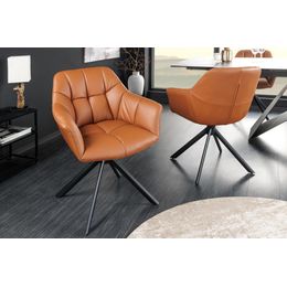 Riess Ambiente Drehbarer Stuhl PAPILLON cognac Echtleder mit Armlehne schwarzes Gestell Polsterstuhl Riess-Ambiente Esszimmerstuhl K&uuml;chenstuhl Modern & Design