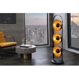 Riess Ambiente Industrial Stehlampe STUDIO 130cm schwarz Blattgold-Optik 3 neigbare Schirme Riess-Ambiente Urban
