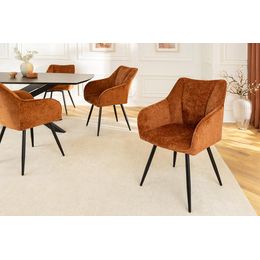 Riess Ambiente Drehbarer Retro Stuhl AVIGNON rost braun Chenille schwarze Metallbeine Riess-Ambiente Esszimmerstuhl K&uuml;chenstuhl