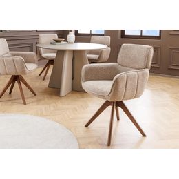Riess Ambiente Drehbarer Stuhl UNIQUE taupe beige Strukturstoff Walnussholzbeine mit Armlehne Riess-Ambiente Esszimmerstuhl K&uuml;chenstuhl Modern & Design