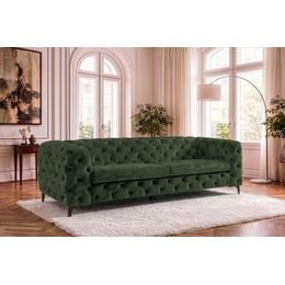 Riess Ambiente Chesterfield Sofa MODERN BAROCK 235cm gr&uuml;n Samt 3-Sitzer Couch Federkern Riess-Ambiente Wohnzimmer