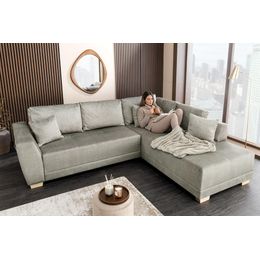 Riess Ambiente Modernes Ecksofa NORWAY 250cm taupe Vogue Velours Samt Schlafsofa mit Stauraum Riess-Ambiente L-Form Wohnzimmer