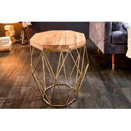 Riess Ambiente Abstrakter Beistelltisch DIAMOND 50cm natur Akazie Massivholz messing Metallgestell Riess-Ambiente S&auml;ulentisch vieleckig