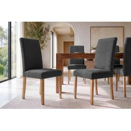 Riess Ambiente Design Stuhl GENUA grau Cord mit Massivholz-Beinen Riess-Ambiente Esszimmerstuhl K&uuml;chenstuhl Modern & Design