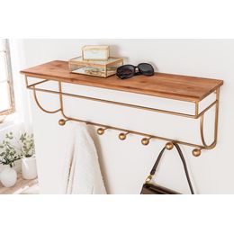 Riess Ambiente Dekorative Wandgarderobe HERITAGE 80cm natur gold messing Pinie Metall mit Ablage Riess-Ambiente