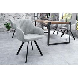 Riess Ambiente Retro Design Stuhl LUCCA stone grau Microfaser mit Armlehne Steppung gepolstert Riess-Ambiente Esszimmerstuhl K&uuml;chenstuhl
