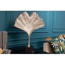 Riess Ambiente Dekorative Skulptur GINKGO LEAF 45cm silber handmade Metall mit Marmorsockel Riess-Ambiente Modern & Design