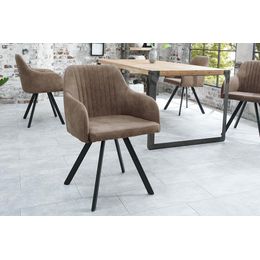 Riess Ambiente Retro Design Stuhl LUCCA antik taupe Microfaser mit Armlehne Steppung gepolstert Riess-Ambiente Esszimmerstuhl K&uuml;chenstuhl