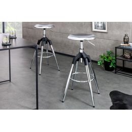 Riess Ambiente H&ouml;henverstellbarer Barhocker INDUSTRIAL Chrom silber schwarz Metall rund drehbar Riess-Ambiente f&uuml;r K&uuml;che Tresenhocker Bistrohocker K&uuml;chenhocker...