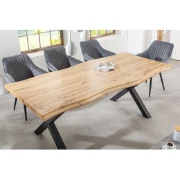 Riess Ambiente Industrial Esstisch WILD 160cm braun Wildeiche-Design Baumkante schwarz X-Gestell Riess-Ambiente Esszimmertisch rechteckig 6 Personen Modern & Design