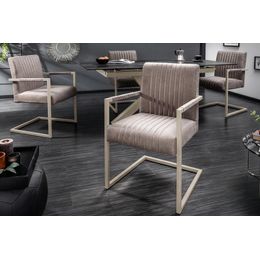 Riess Ambiente Freischwinger Stuhl BIG ASTON taupe Microfaser Federkern beige Gestell Polsterstuhl Riess-Ambiente Esszimmerstuhl K&uuml;chenstuhl Modern & Design