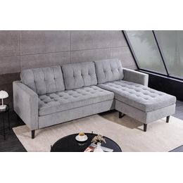 Riess Ambiente Modernes Ecksofa STOCKHOLM 220cm grau Cordstoff Federkern 3-Sitzer-Sofa Riess-Ambiente Wohnzimmer
